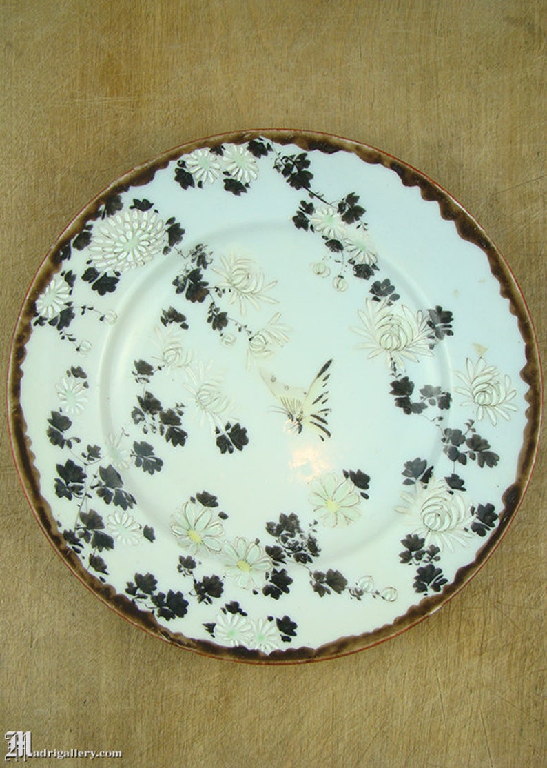 Antique Porcelain Plate, Hand Painted Butterfly, Flowers, 1800s Asian ...