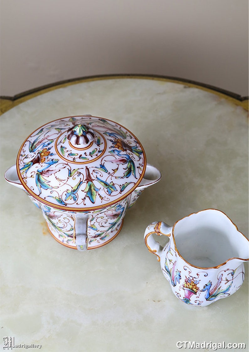 1800s Antique Creamer Pitcher Sugar Tea Cream Hand Painted Griffin ...