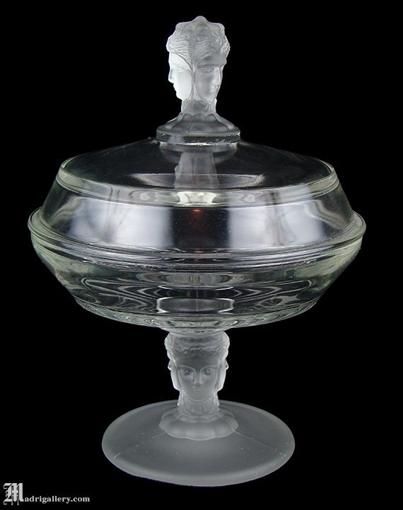Glass Compote, Figural Frosted and Clear Glass Covered Candy Dish With ...