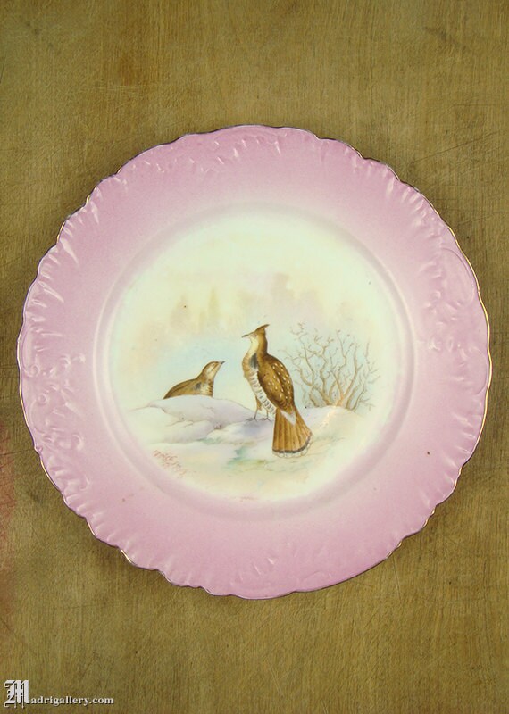 Antique Porcelain Bird Plate Wildlife in Landscape Hand - Etsy
