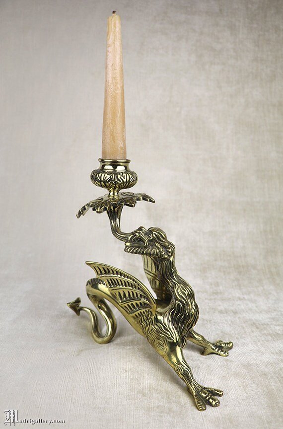 Antique Griffin Dragon Candlestick, Brass Bronze Candle Stick Holder ...