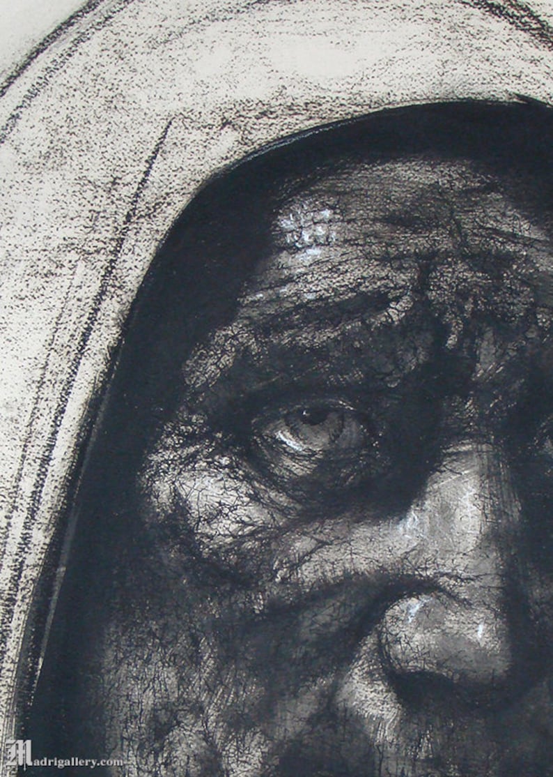Monumental Portrait Drawing, Shrouded Character W/ Haunting Gaze ...