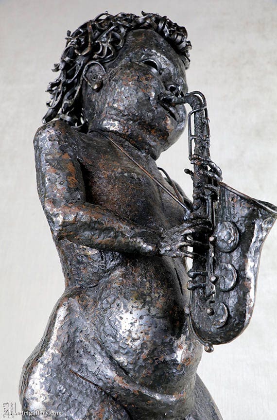 Midcentury Brutalist Metal Sculpture, Large Figural Boy Statue Cherub ...