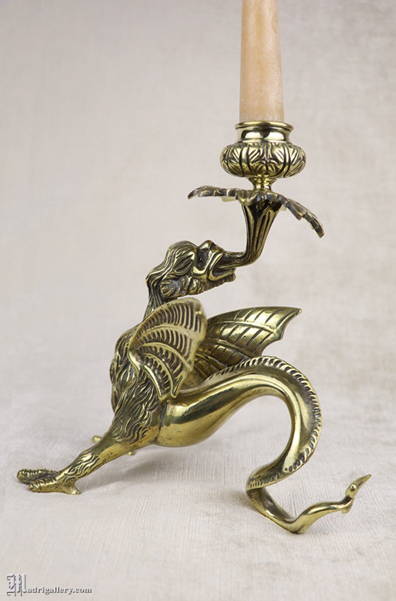 Antique Griffin Dragon Candlestick, Brass Bronze Candle Stick Holder ...