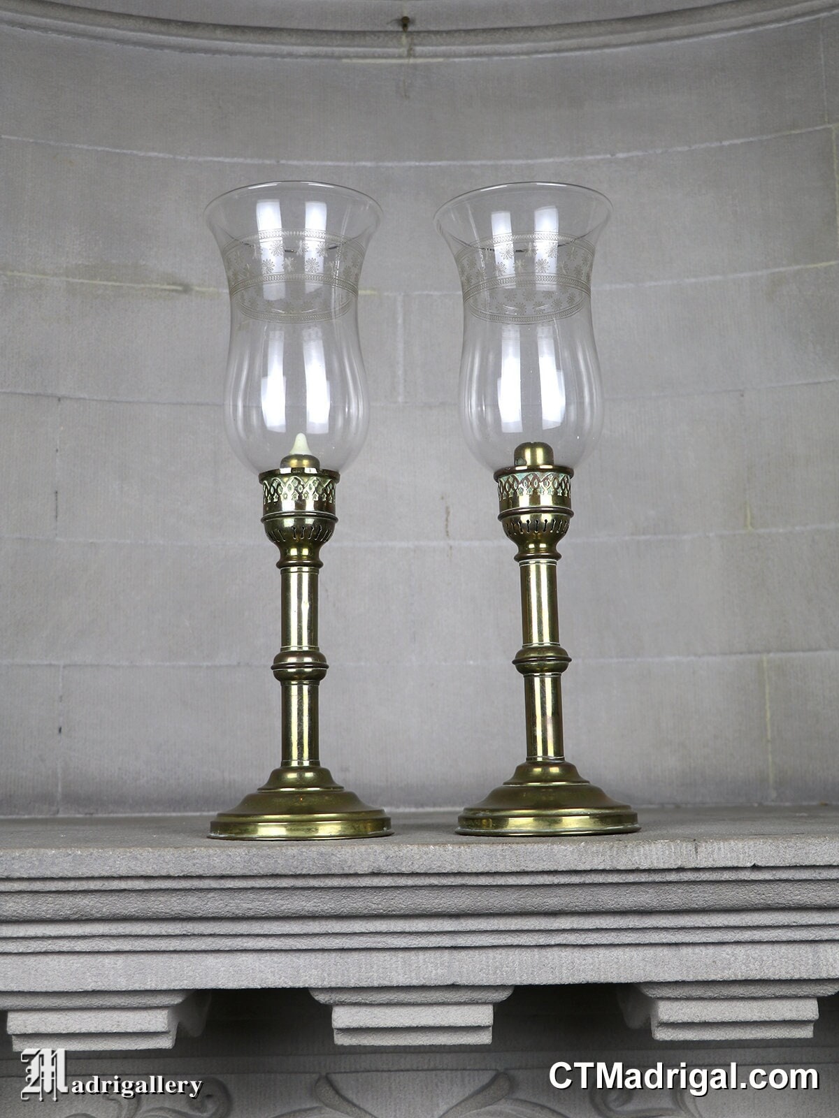 Candlestick Pair, Two 2 Brass Glass Candle Holder Sticks Candelabras ...