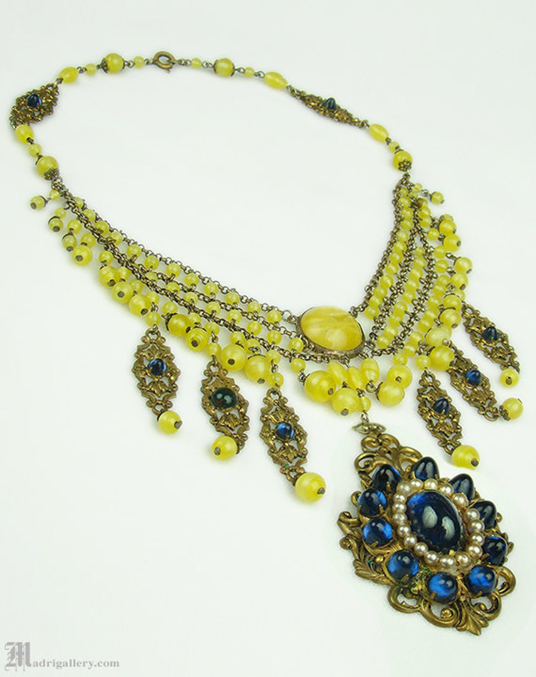 Antique Necklace, Collarette Bib, Early 20th Century Brightly Colored ...