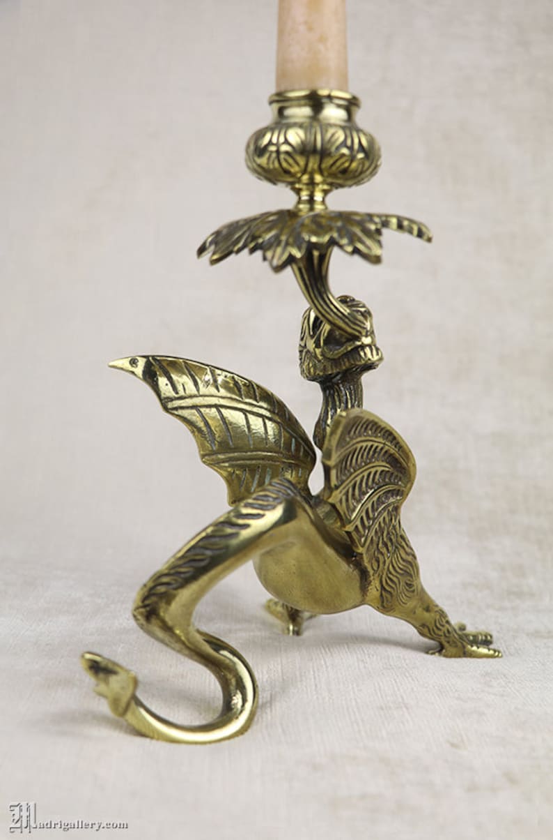 Antique Griffin Dragon Candlestick, Brass Bronze Candle Stick Holder ...