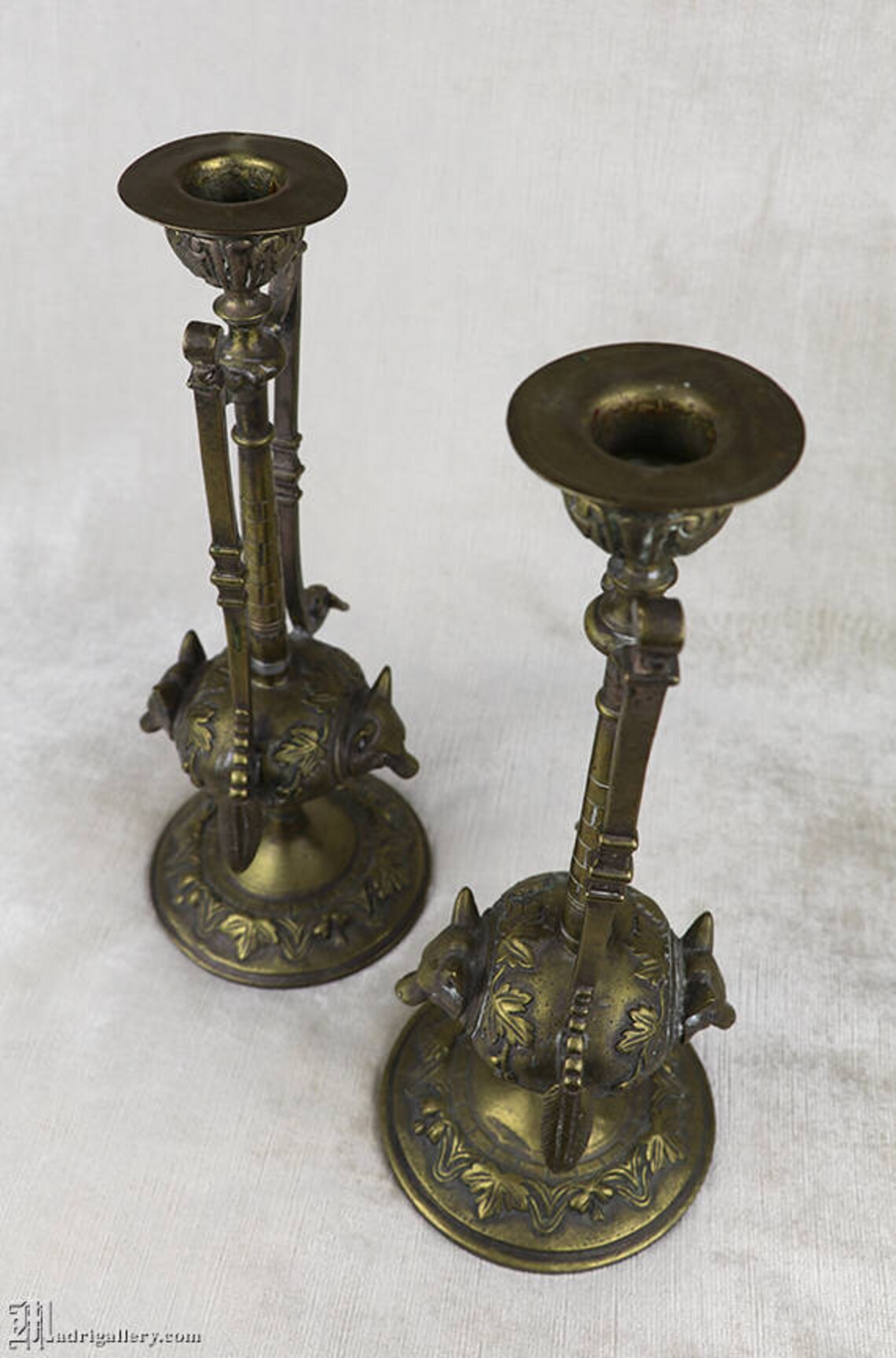 Antique Pair Candlesticks, Two Bronze Brass Candle Stick Holders, Tall ...