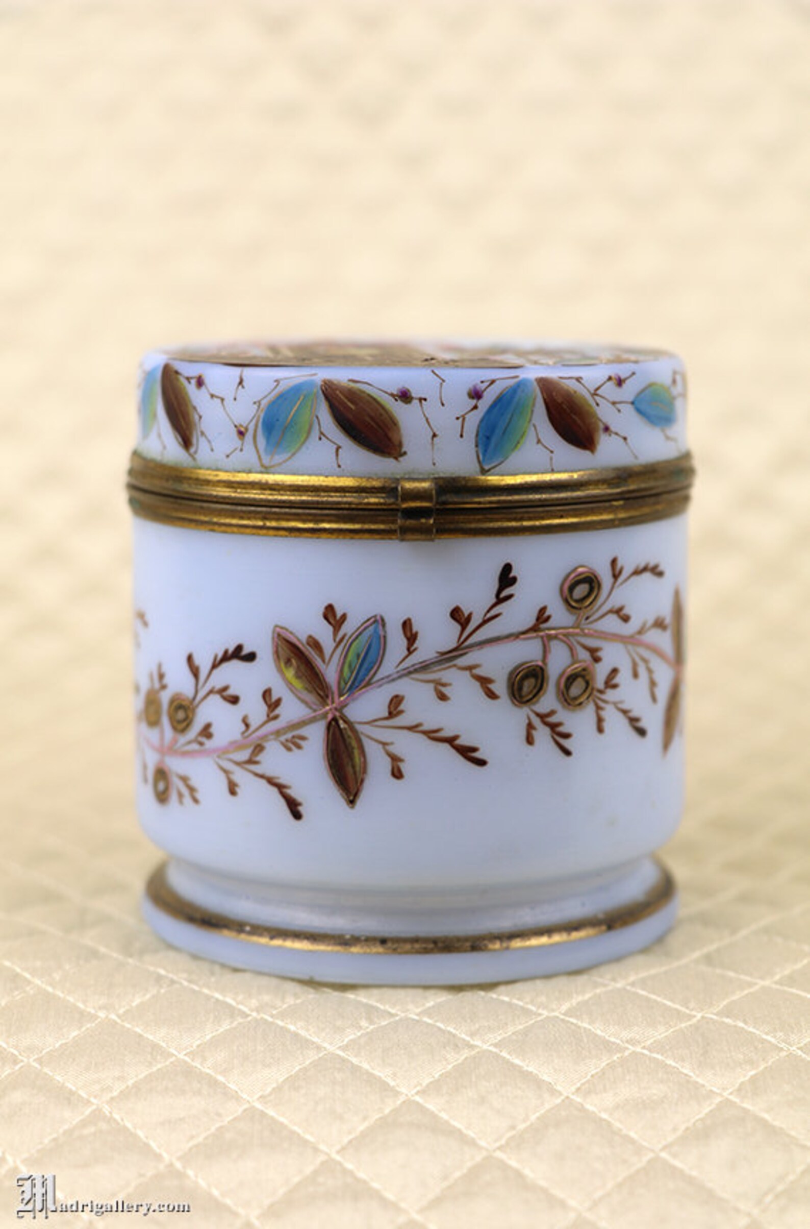 Antique French Opaling Glass Box, Hand Painted Enameled Dresser Jar ...