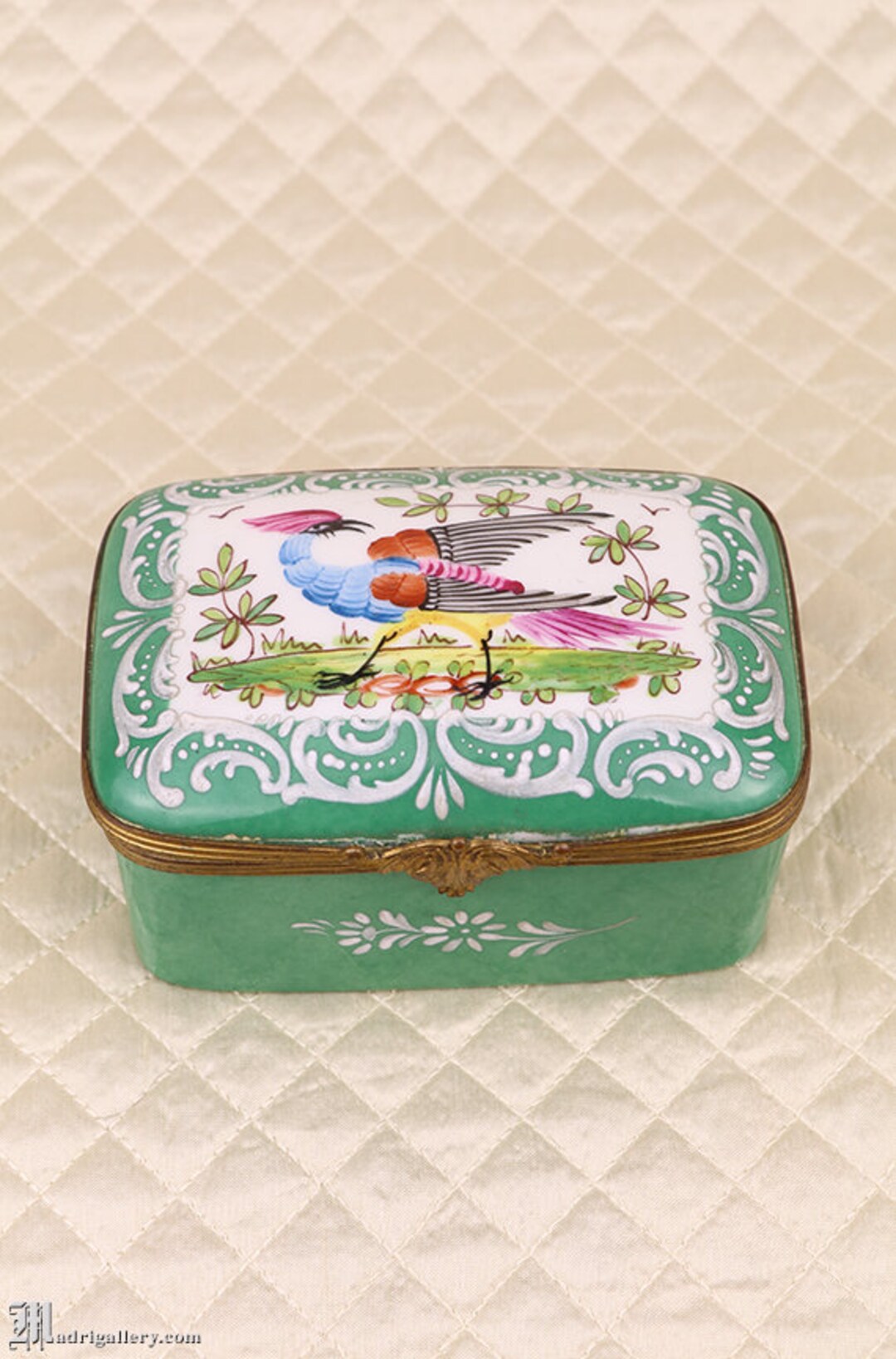 Antique Porcelain Box, Hand Painted Enameled Bird, Porcelaine De Paris ...