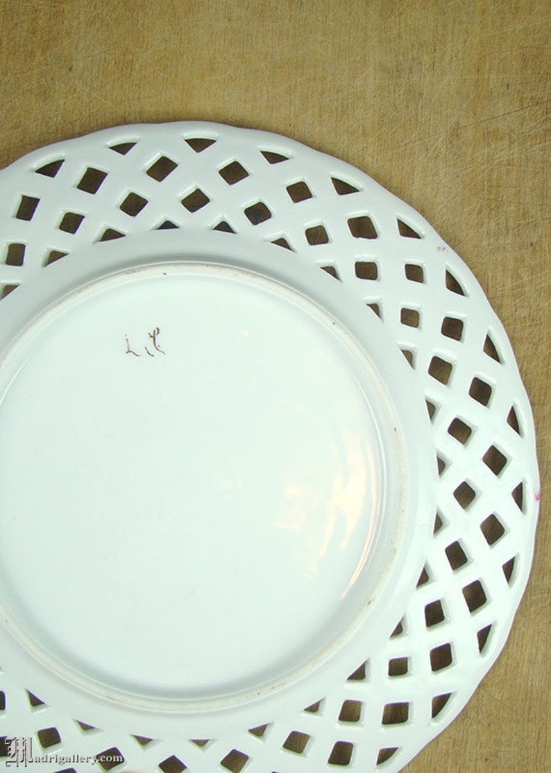 Antique Porcelain Cabinet Plate, Hand Painted Spiderweb and Flowers ...