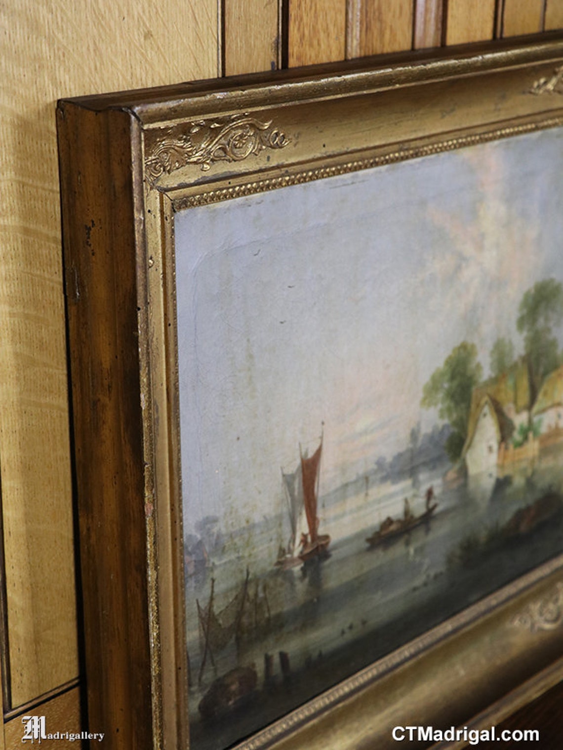 Antique Oil Painting Canvas Marine Ocean Seascape Fisherman Water ...