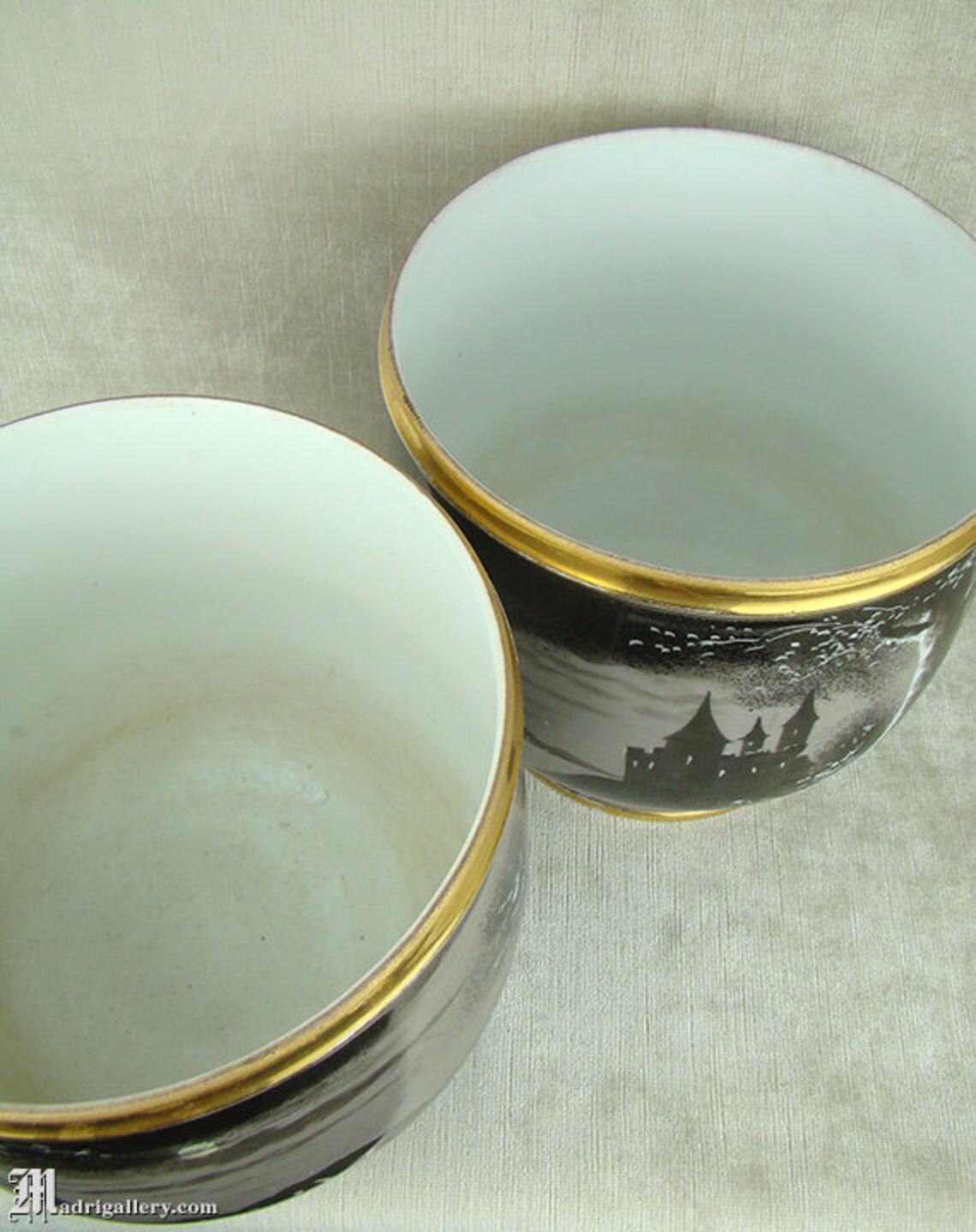 Antique Porcelain Bowl Pair, Hand Painted, Gilt Gilded, Victorian to ...