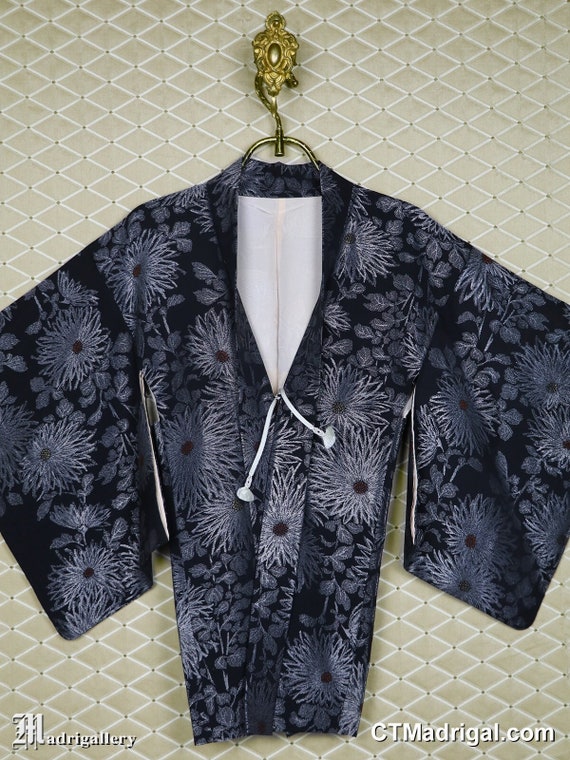 Metallic silk haori kimono jacket robe coat chrysanth… - Gem