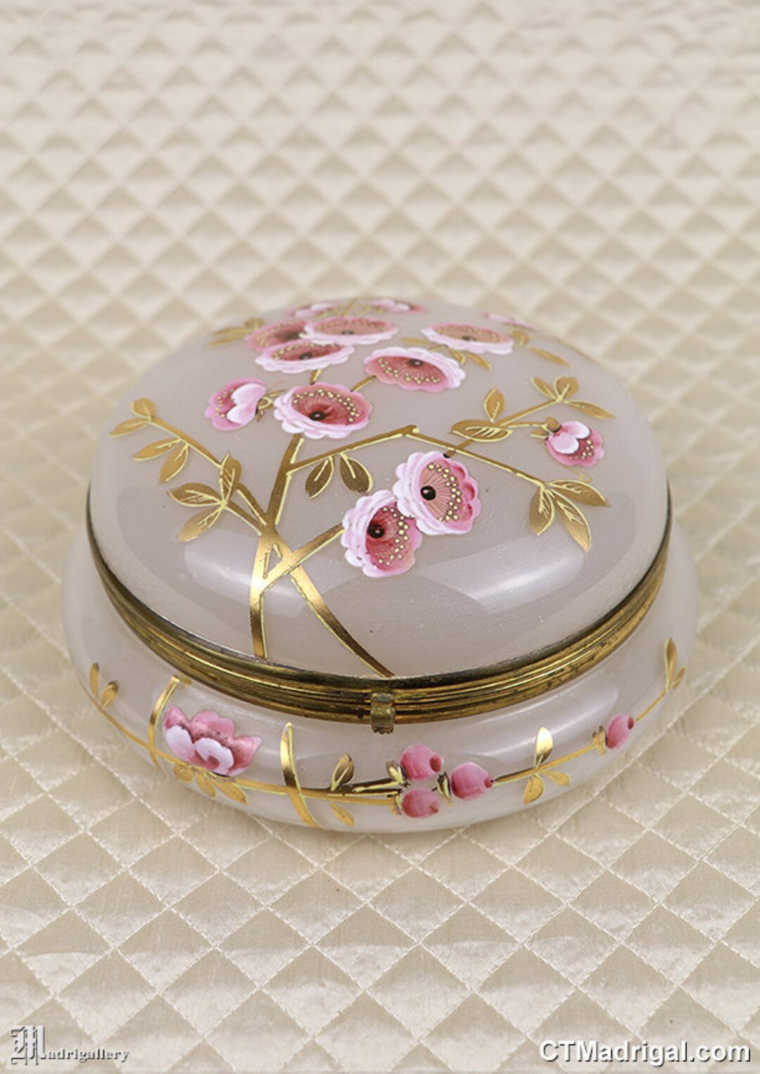 Antique Glass Box Jar, Hand Painted Opaline Jewelry Trinket, Gilt ...