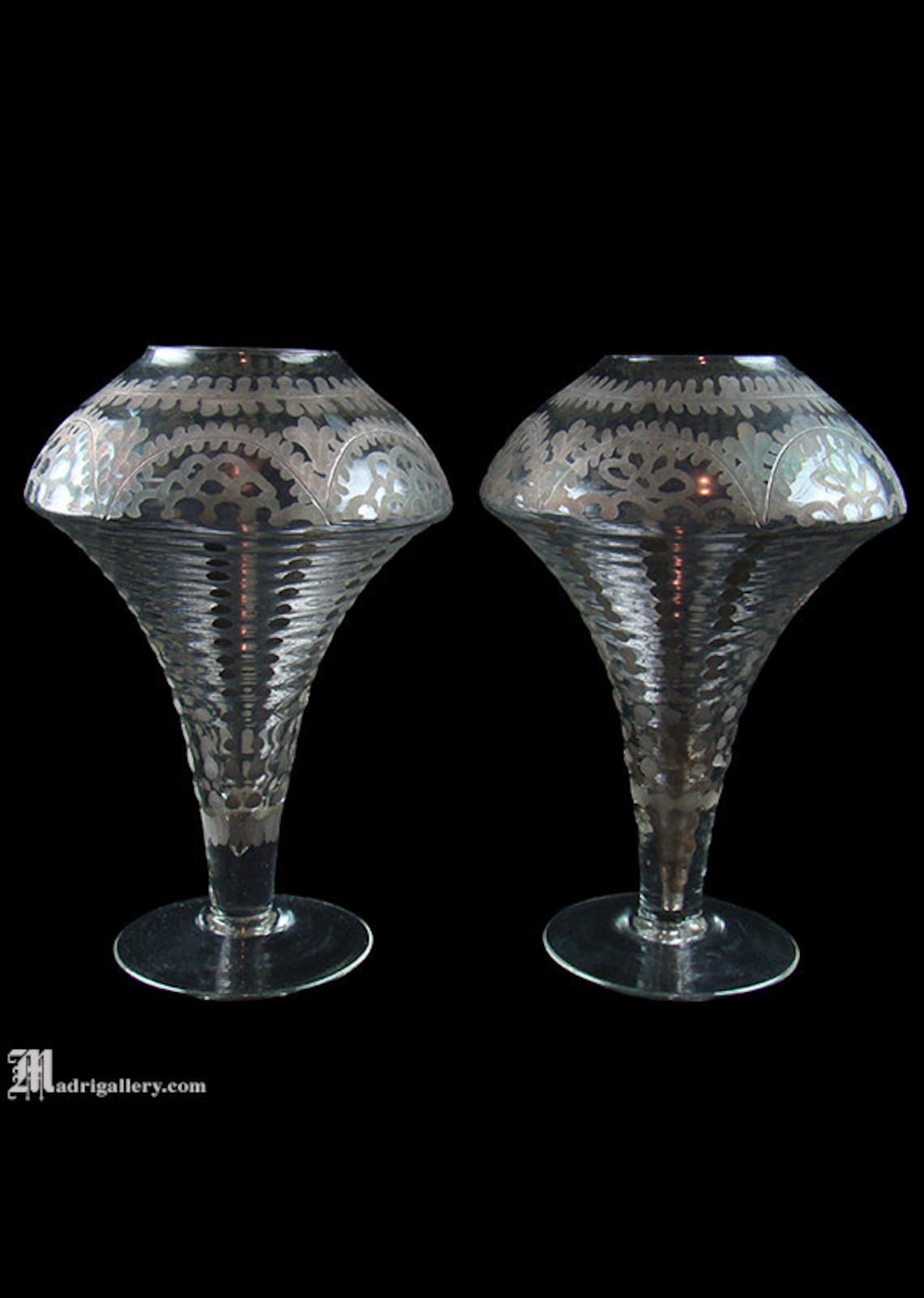 Antique art Deco Blown Glass Vases Pair, Striking Ribbed Stems and What ...