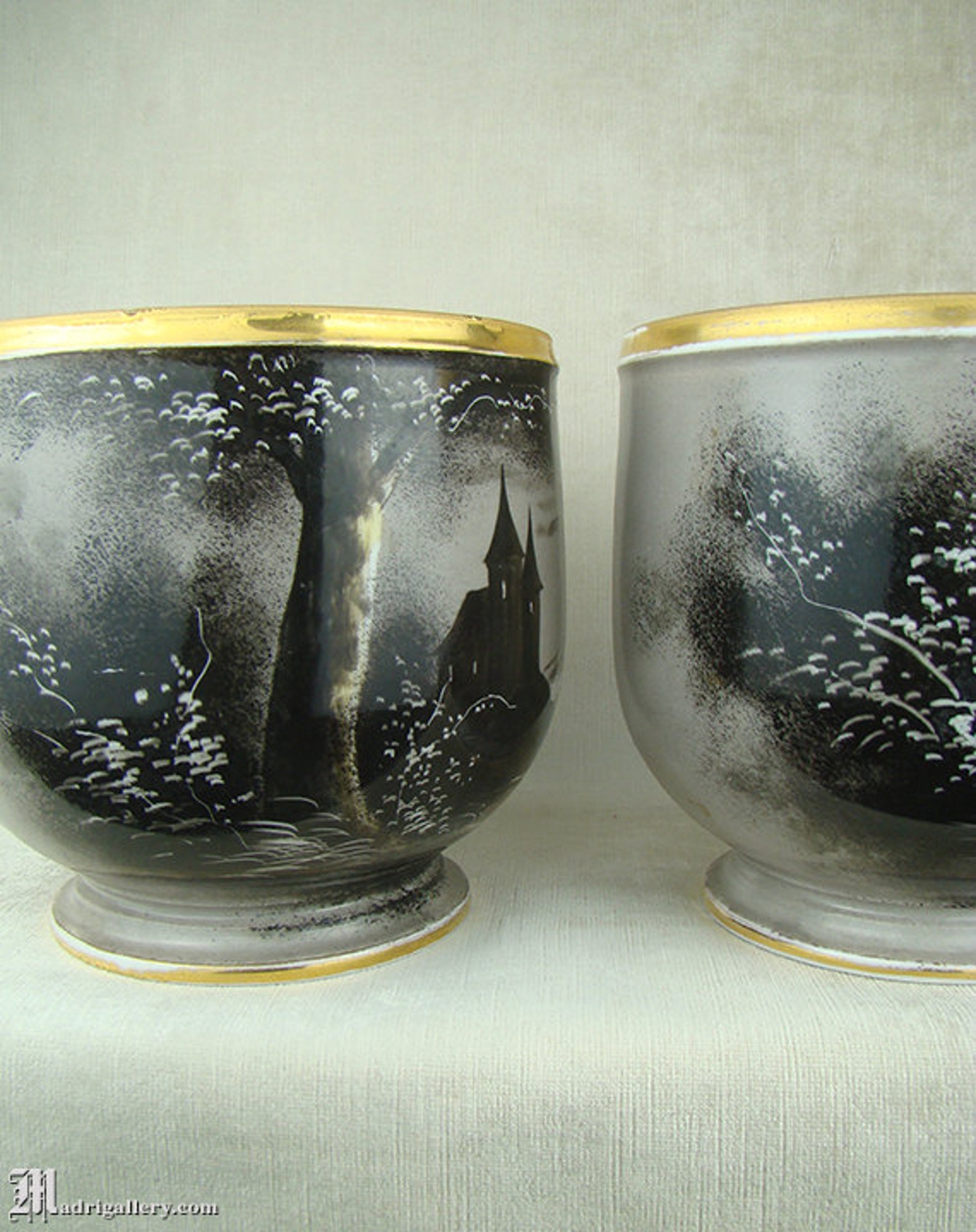 Antique Porcelain Bowl Pair, Hand Painted, Gilt Gilded, Victorian to ...