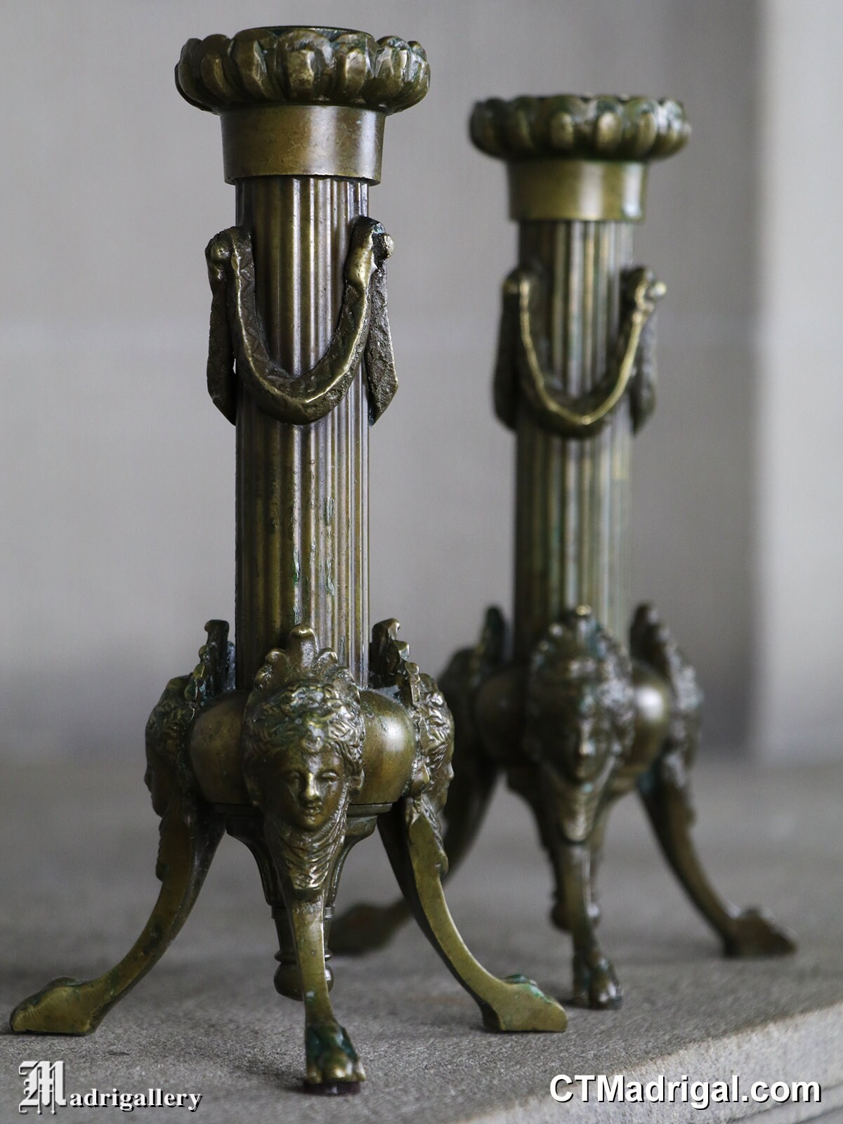 Pair Antique Candlesticks, Bronze Candle Holder, Figural Woman ...