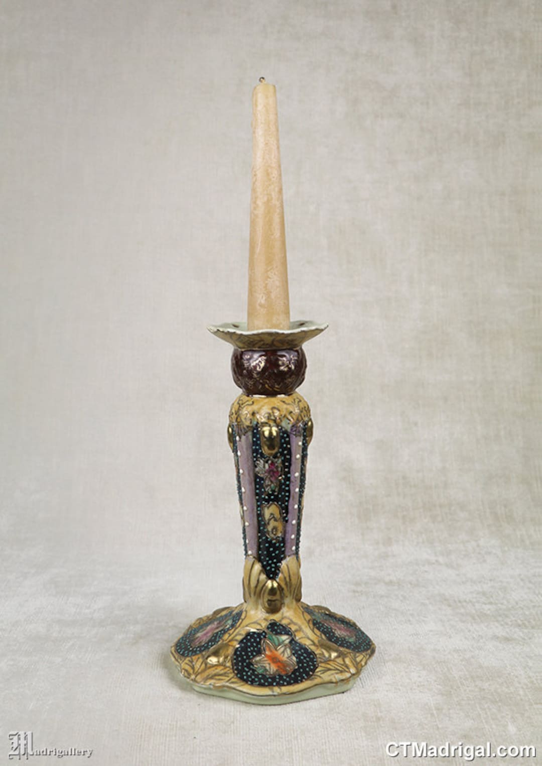 Antique Candlestick, Hand Painted Porcelain Candle Holder Stick ...
