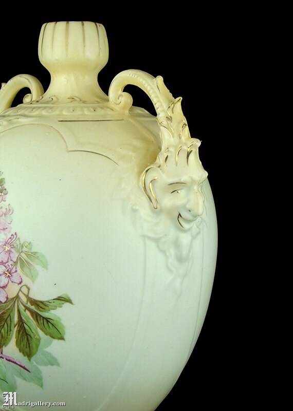 Devil Face Handle Jug Vase, Antique Art Nouveau, Hand Painted Dragonfly ...