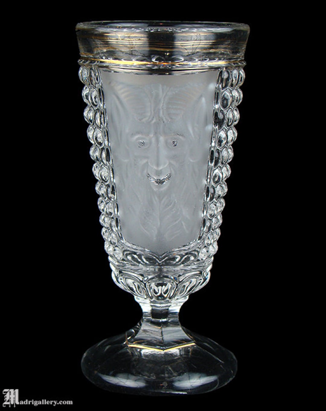 Old Devil-faced Hobnail Glass Pedestal Tumbler or Small Vase, Gilt ...