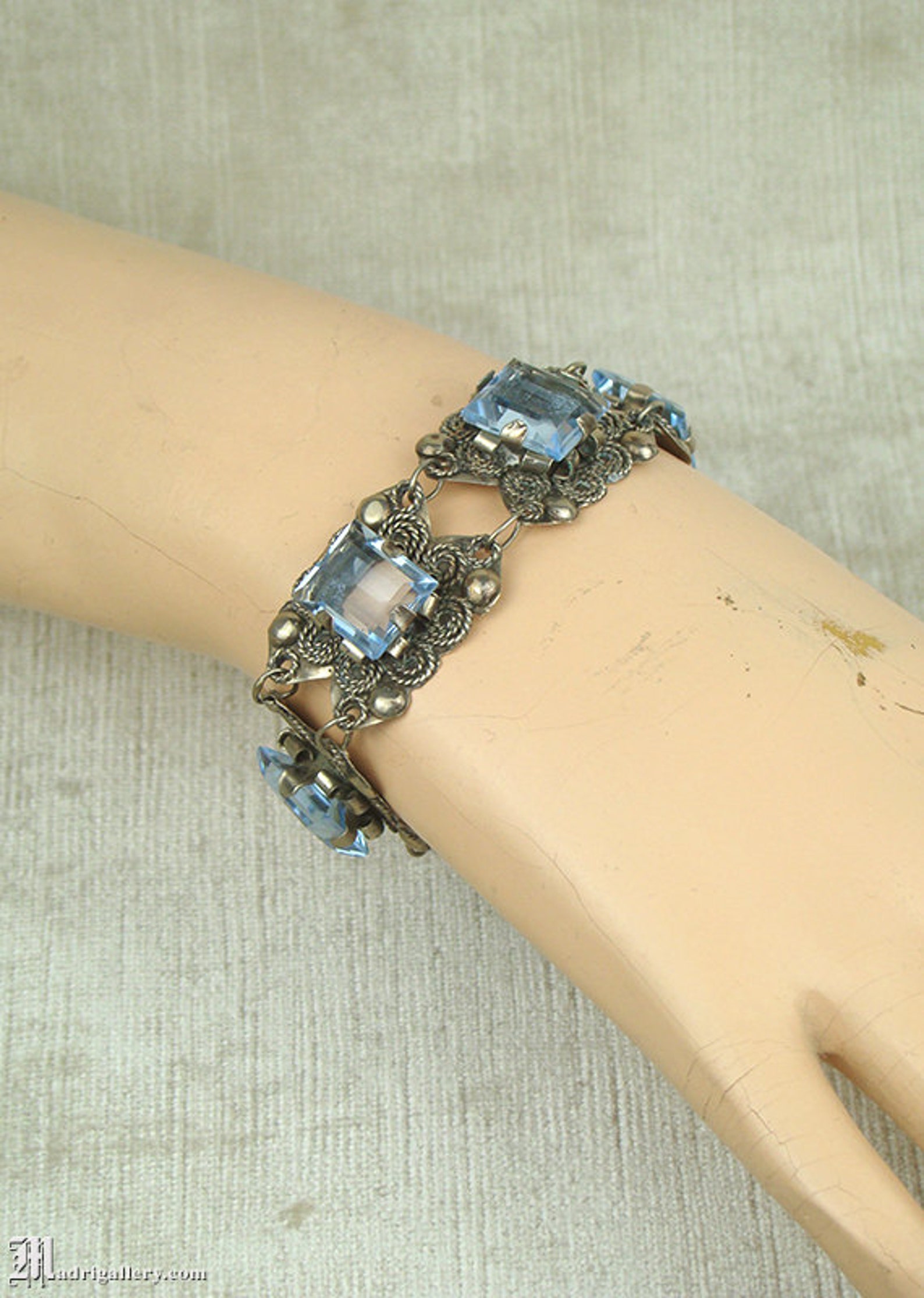 Antique Sterling Silver Bracelet, Blue Faceted Glass, Hallmarked Silver ...