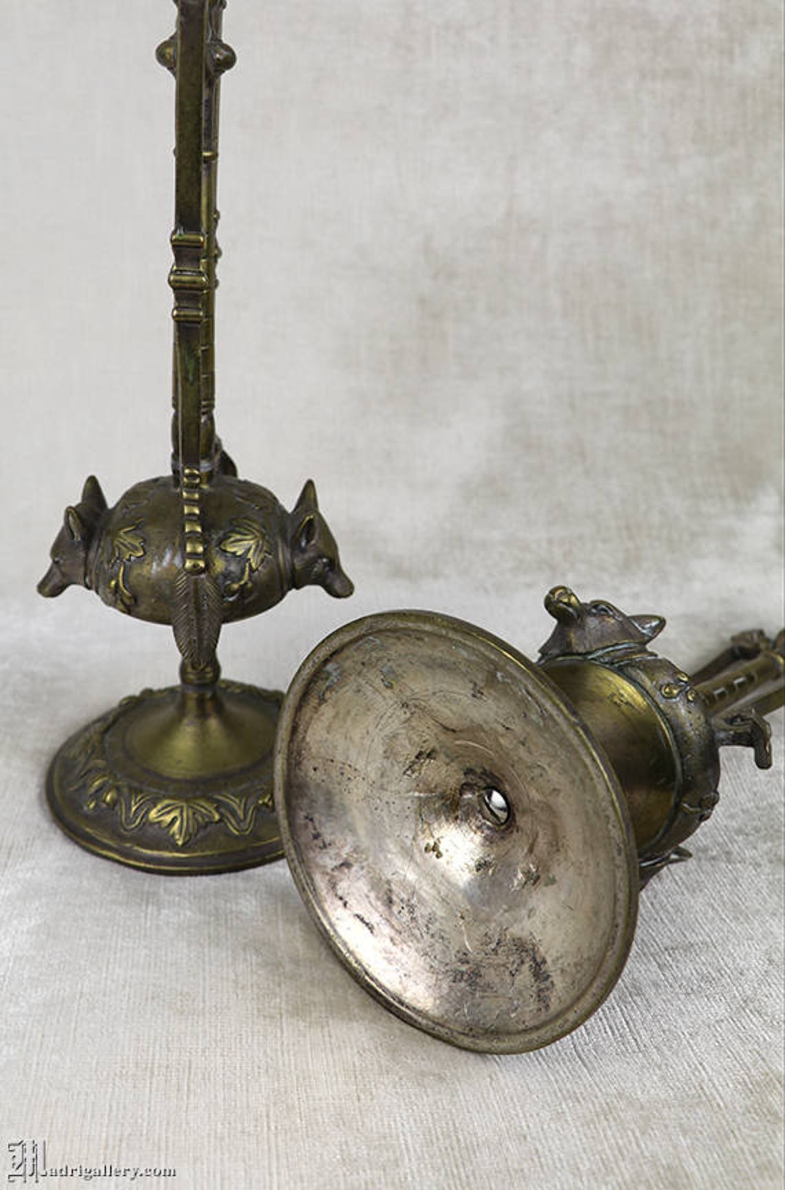 Antique Pair Candlesticks, Two Bronze Brass Candle Stick Holders, Tall ...