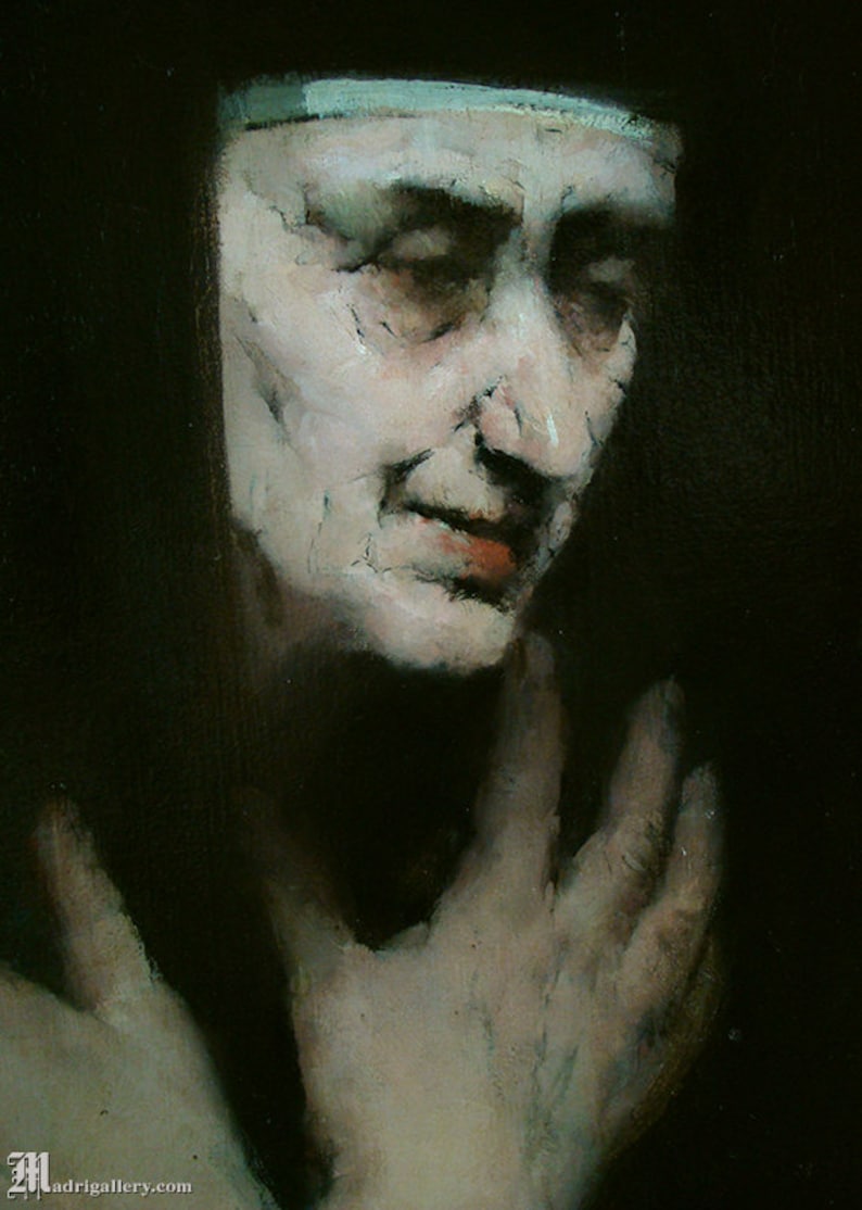 18th Century Oil on Canvas Portrait Painting of a Pious Nun in Gilt ...