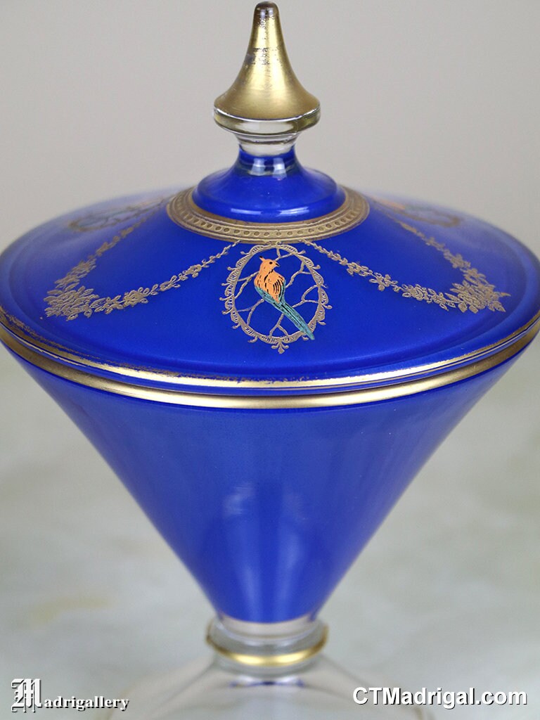 Antique Victorian Glass Jar Candy Dish Bohemian Apothecary Blue Gold ...