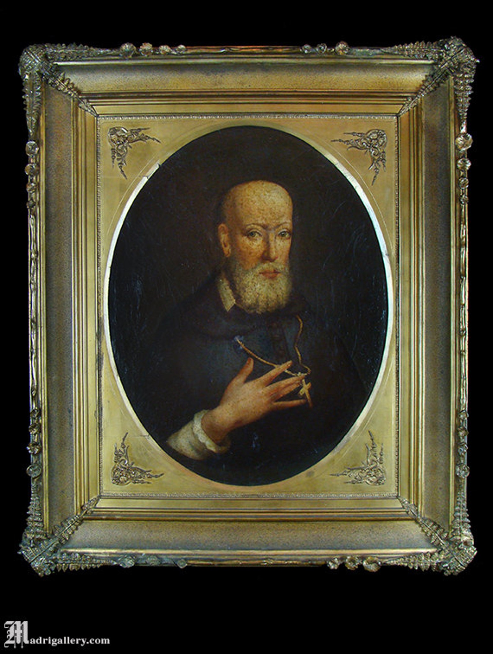 17th Century Oil on Canvas Portrait Painting of a Priest or Religious ...