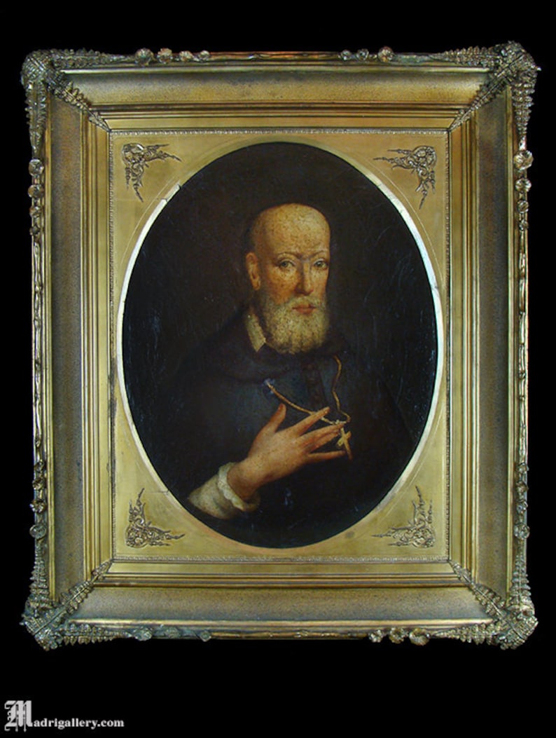 17th Century Oil on Canvas Portrait Painting of a Priest or Religious ...