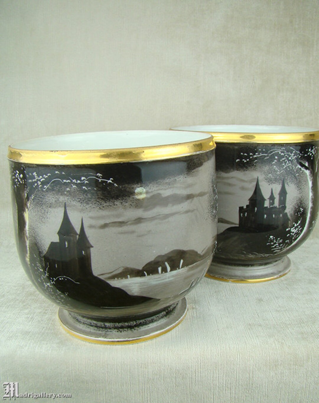 Antique Porcelain Bowl Pair, Hand Painted, Gilt Gilded, Victorian to ...