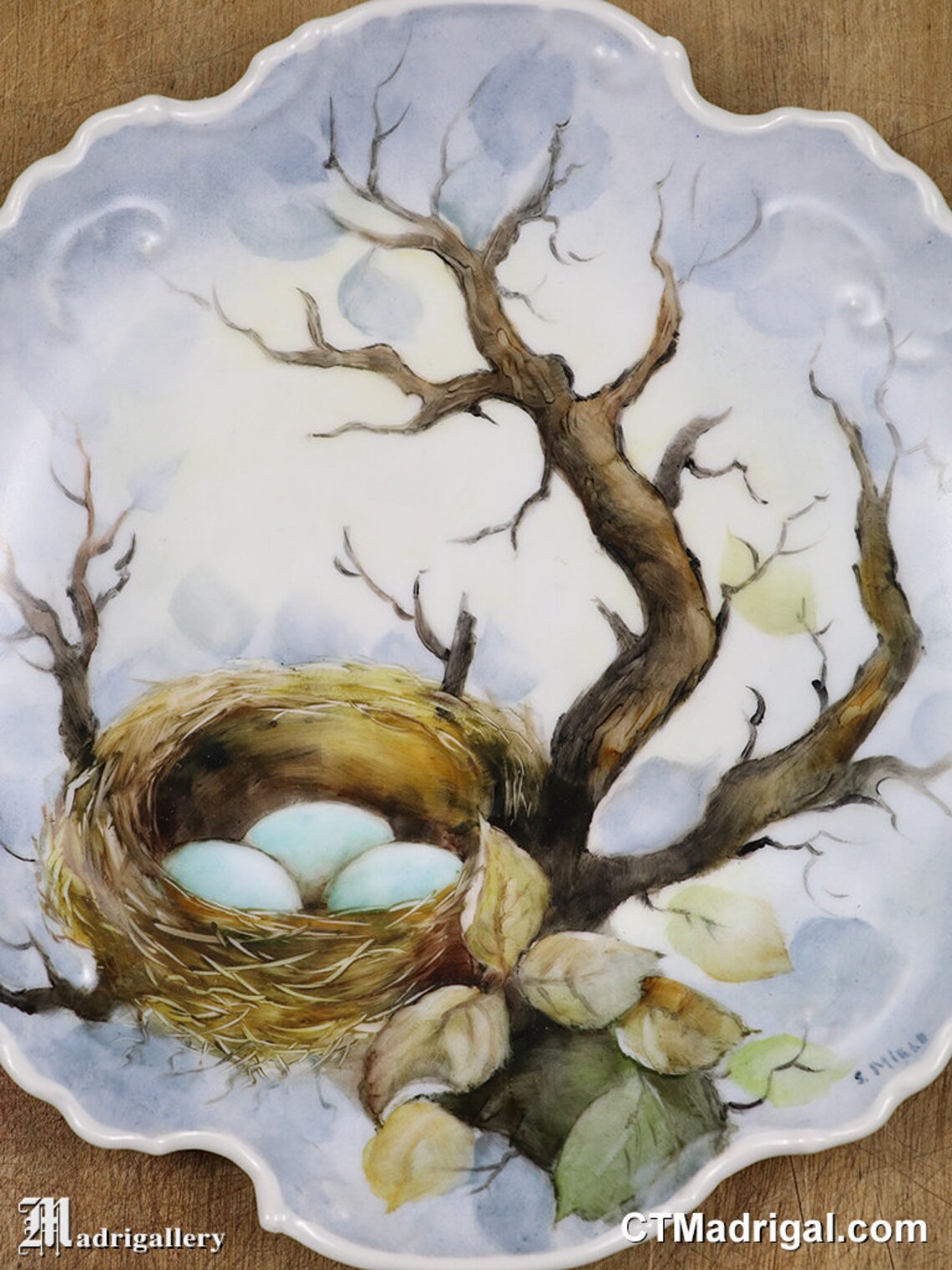 Antique Hand Painted Bird Plate, Porcelain Enamel Cabinet Plate, Tree ...