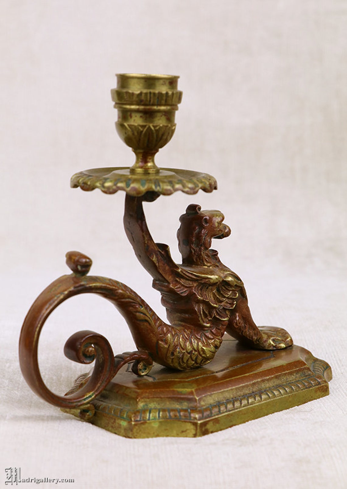 Antique Griffin Candlestick, Gilt Brass Bronze Chamberstick Candle ...