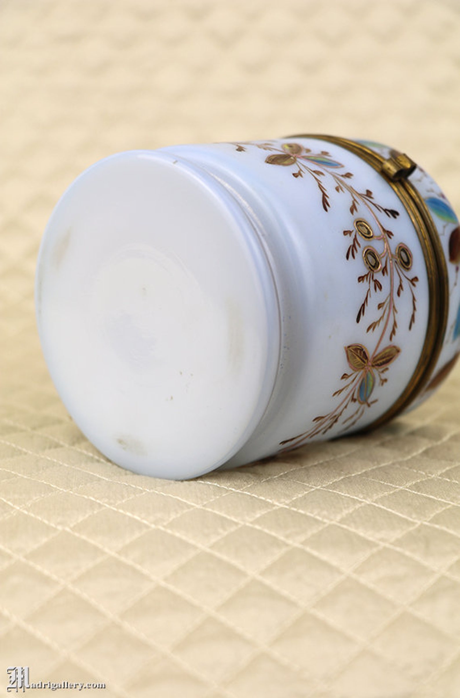 Antique French Opaling Glass Box, Hand Painted Enameled Dresser Jar ...