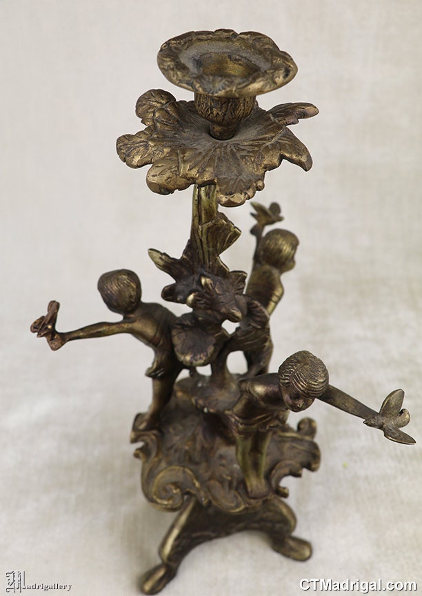 Antique Candlestick, Bronze Candelabra Candle Holder Figural Boy Putto ...