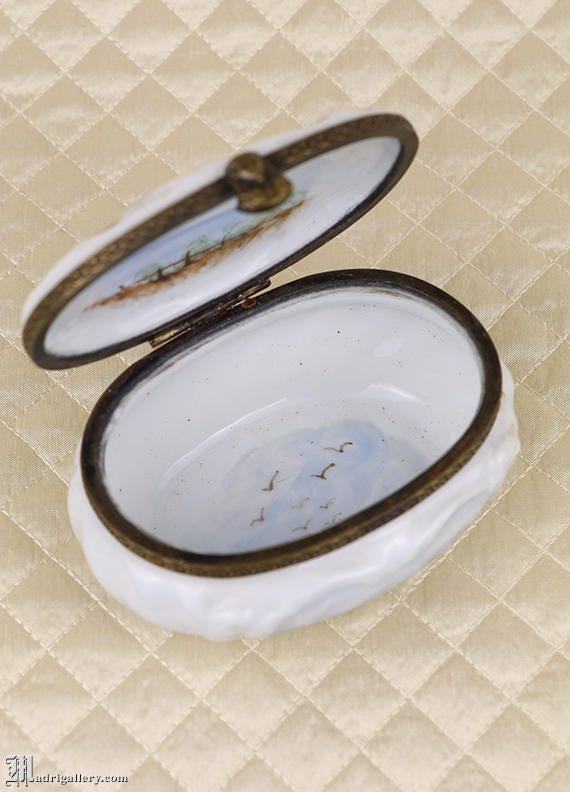 Antique Porcelain Box, Hand Painted Landscape, Jewelry Trinket Casket ...