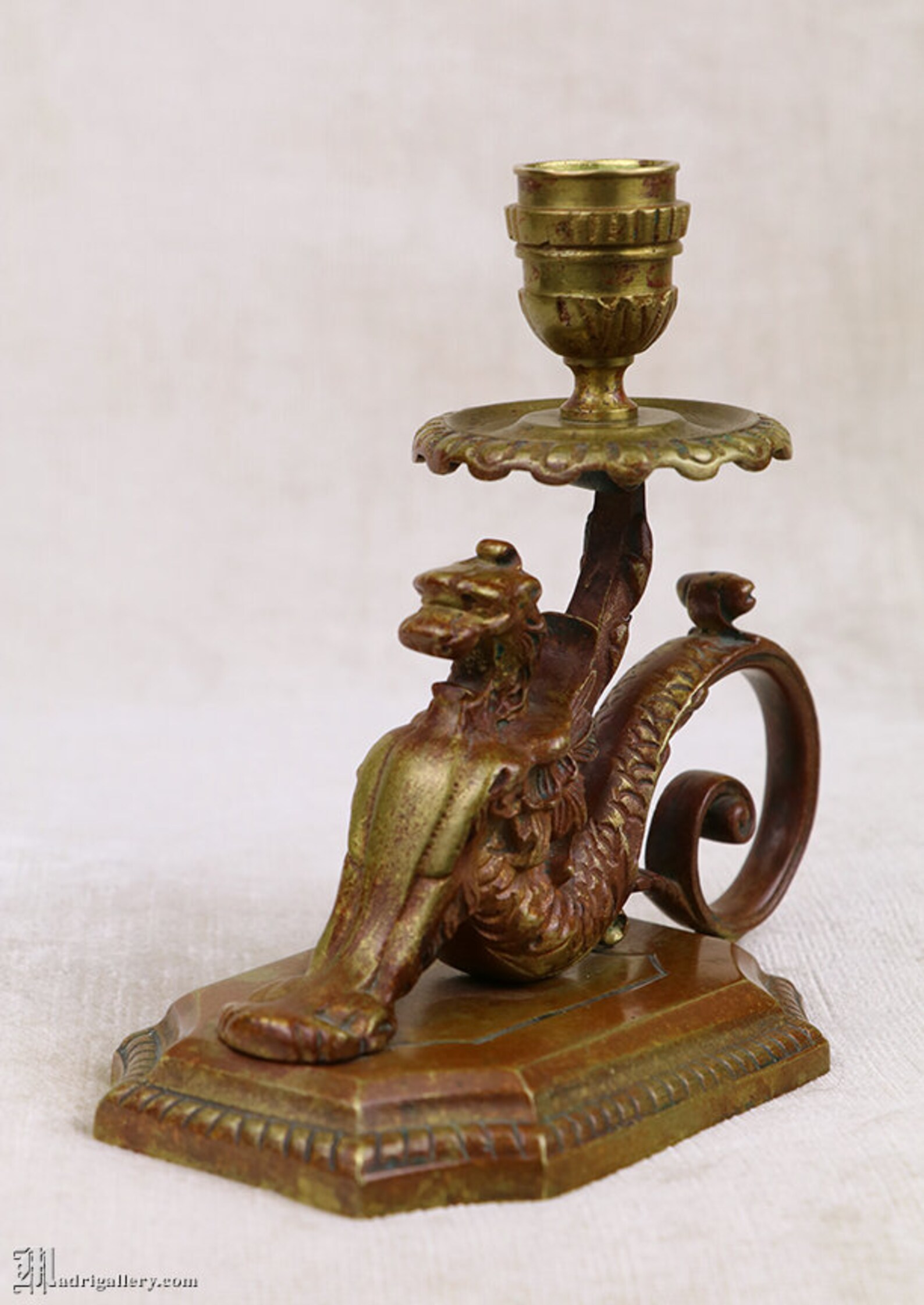 Antique Griffin Candlestick, Gilt Brass Bronze Chamberstick Candle ...