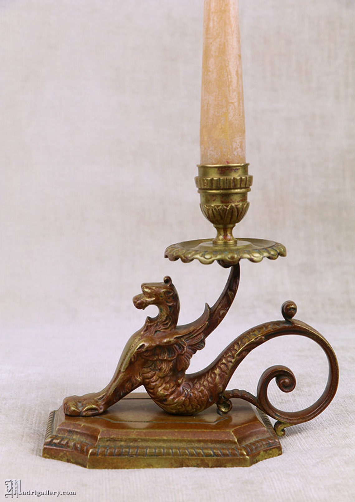 Antique Griffin Candlestick, Gilt Brass Bronze Chamberstick Candle ...