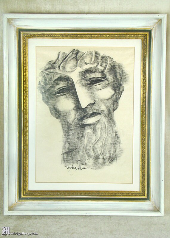 Antique Portrait Drawing, Classical Study Head Man, Charcoal, Modernism ...