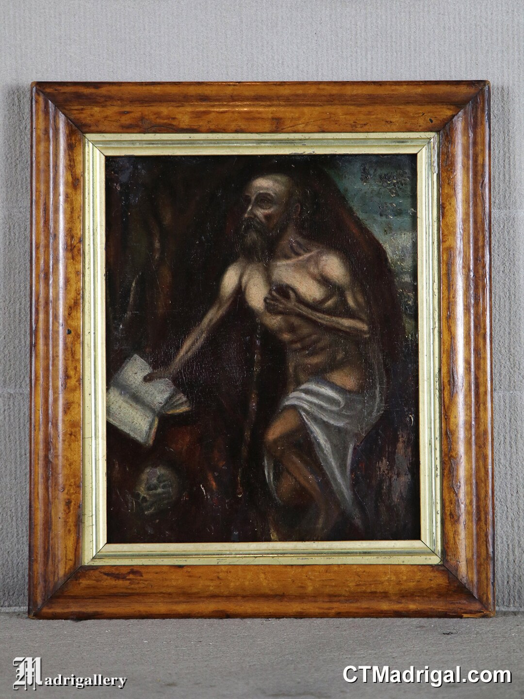 Antique 17th Century Oil Painting Saint Jerome on Wood Board Panel, St ...