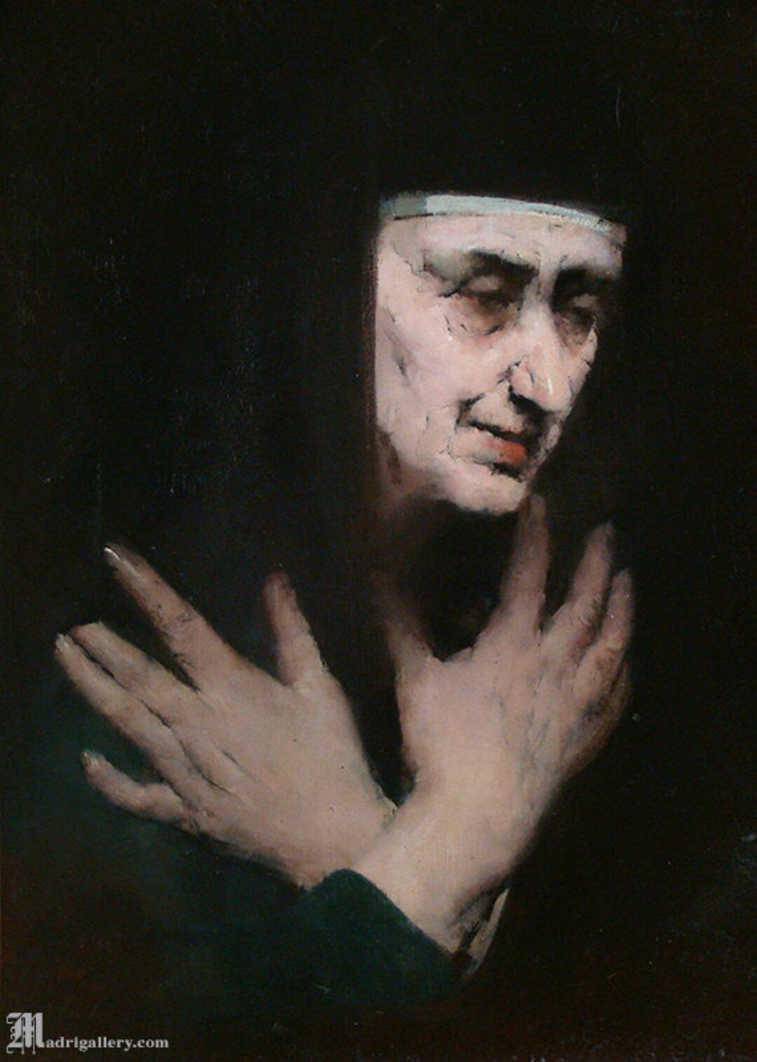 18th Century Oil on Canvas Portrait Painting of a Pious Nun in Gilt ...