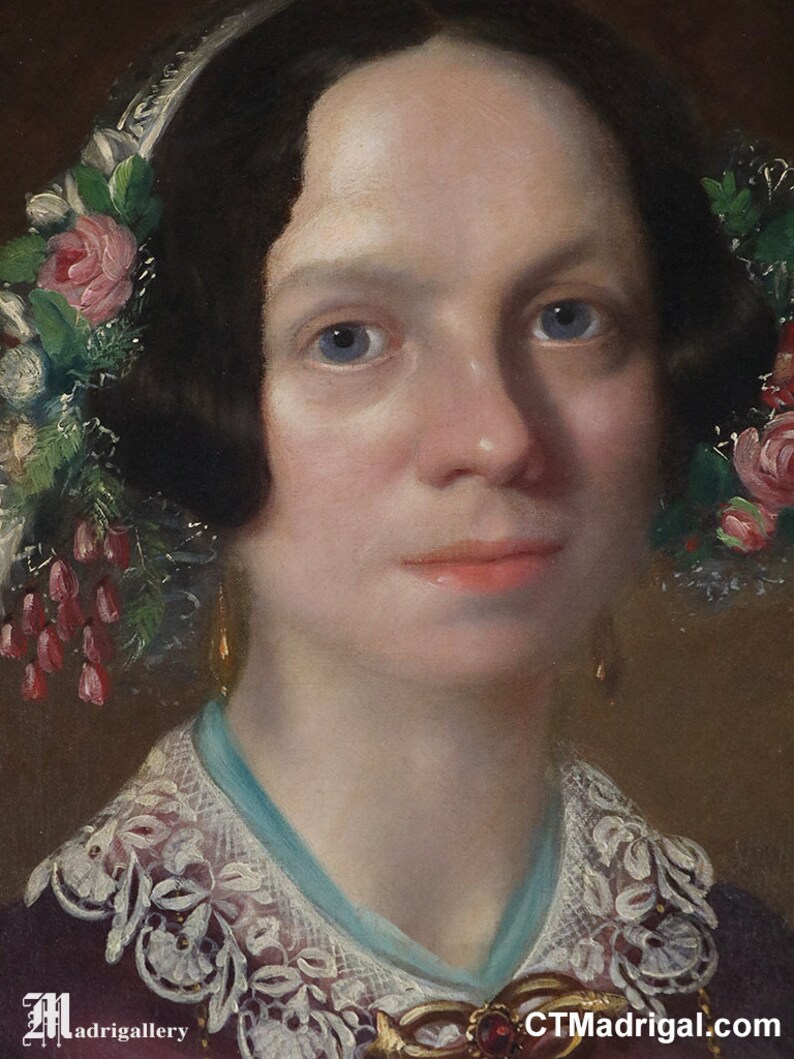 Antique Victorian Painting Oil Portrait on Canvas, 19th Century Young ...
