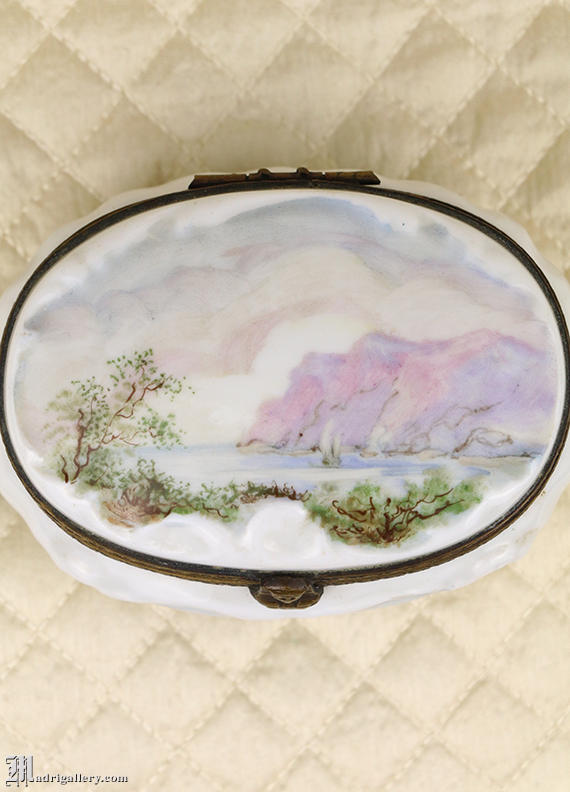 Antique Porcelain Box, Hand Painted Landscape, Jewelry Trinket Casket ...