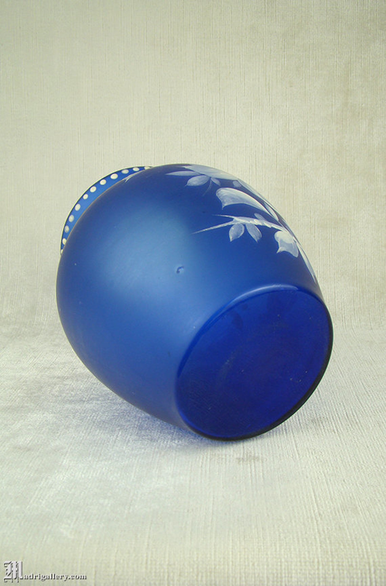 Antique Blue Glass Vase, Hand Painted Flowers, Satin Glass, Enamel ...