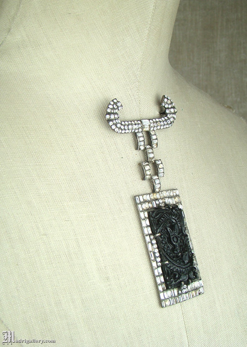 1920s Art Deco Dragon Brooch, Huge Rhinestone Celluloid Hinged Pin ...