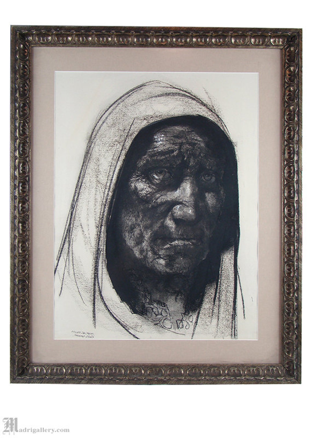 Monumental Portrait Drawing, Shrouded Character W/ Haunting Gaze ...