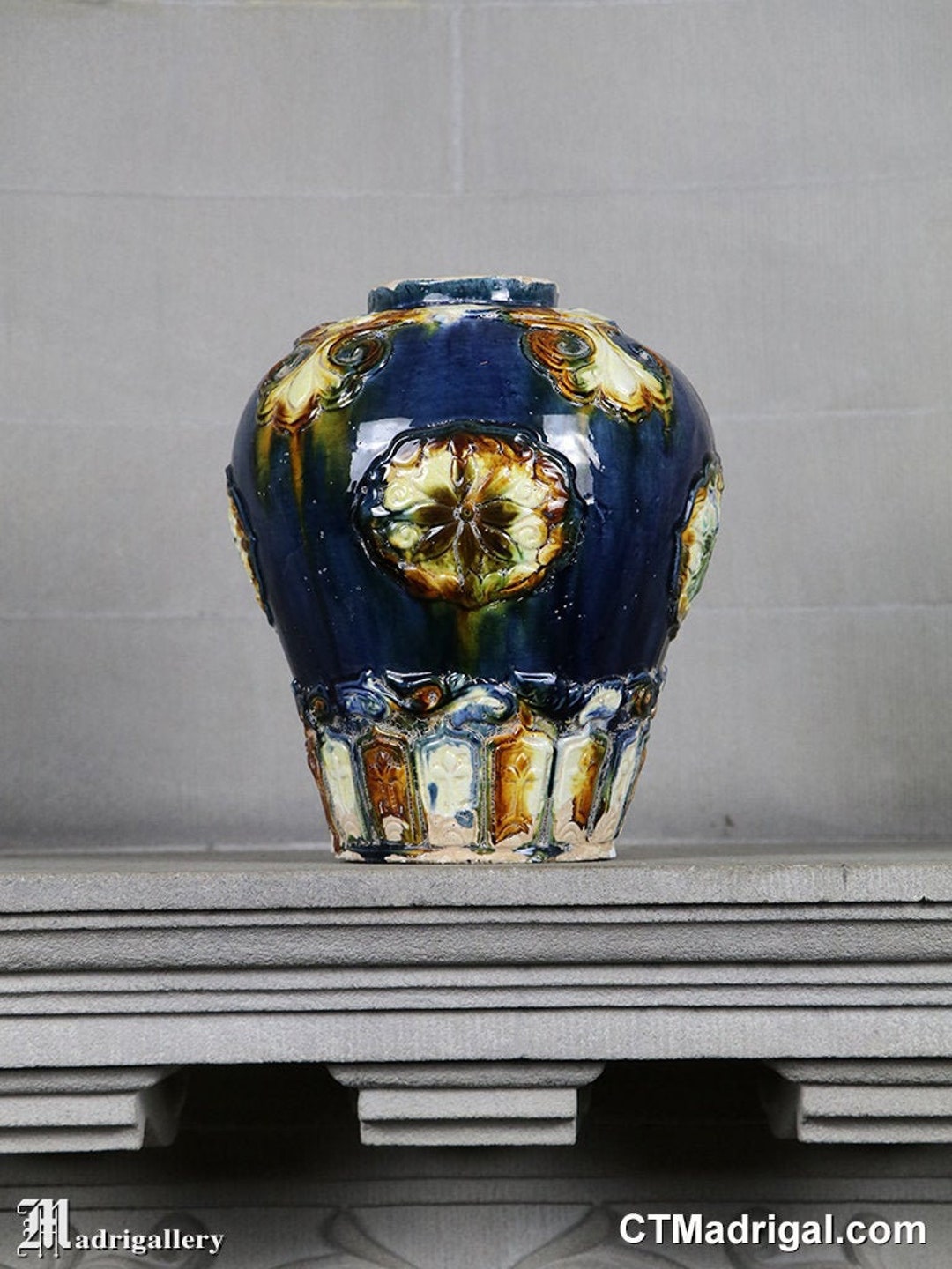 Big Antique Vase, Blue Majolica Jug Flower Pot Jardiniere Urn ...