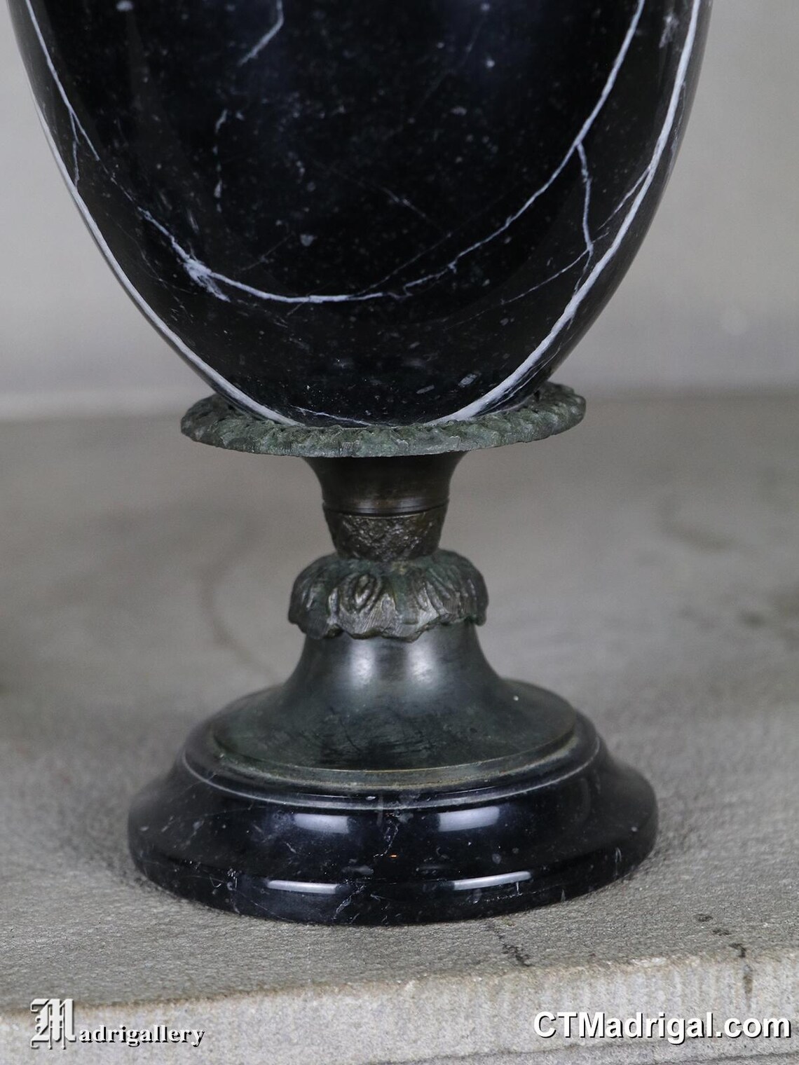 Pair Antique Marble Urn Vase Pot Jars Bronze Goat Ram Handles Black ...