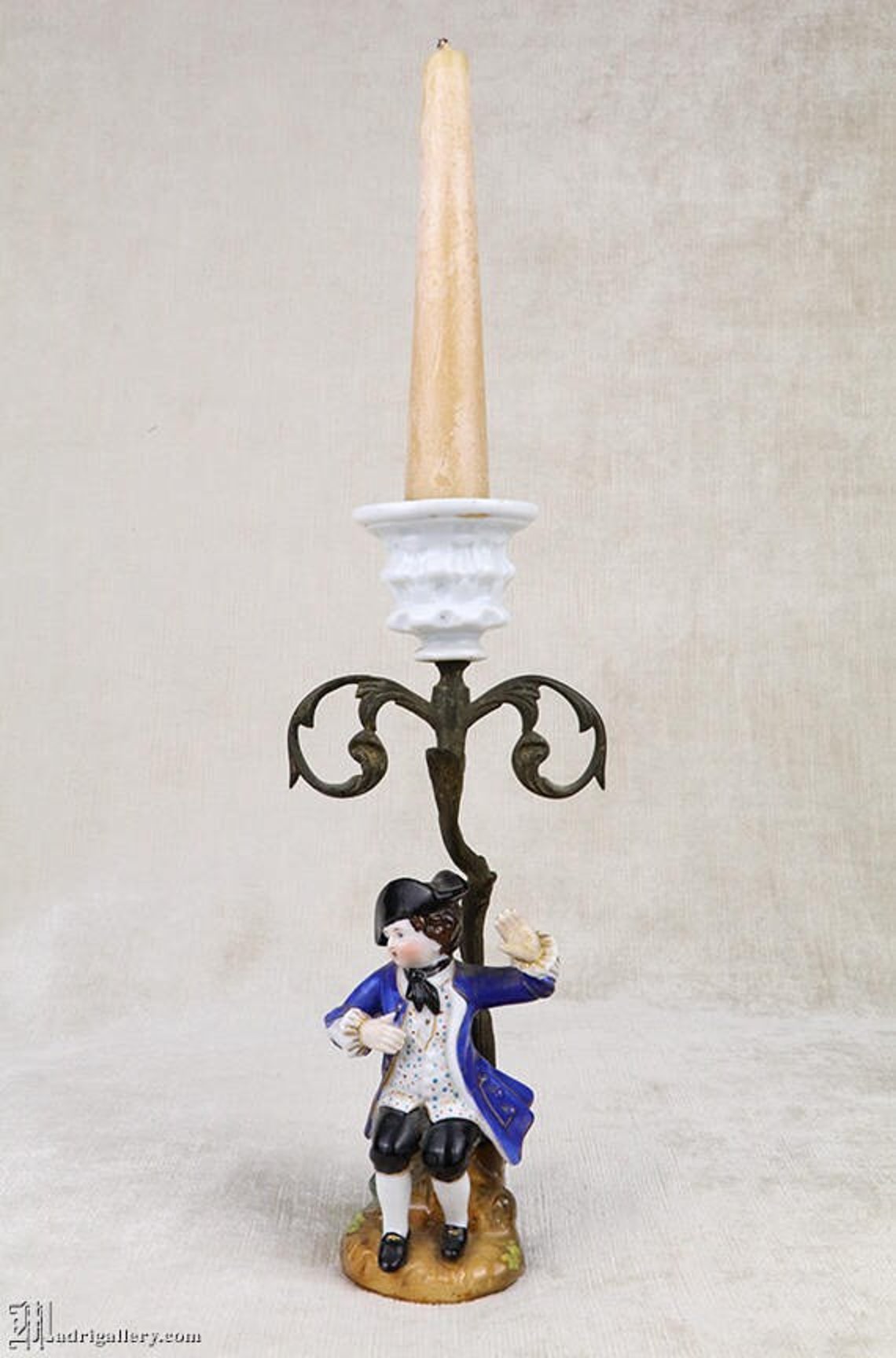 Antique Candlestick, Porcelain Candle Holder, Bronze, Painted Boy ...